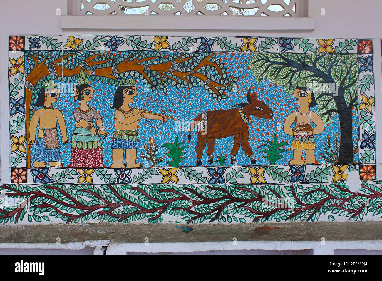 Madhubani painting or Mithila paintings on wall of Mithila University ...