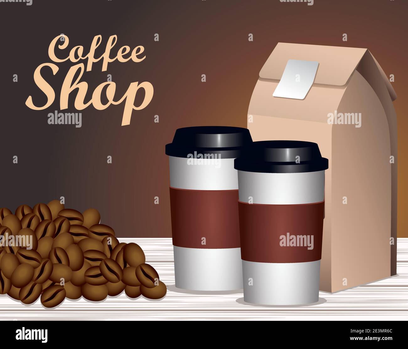 coffee shop lettering with pots and packing box vector illustration ...