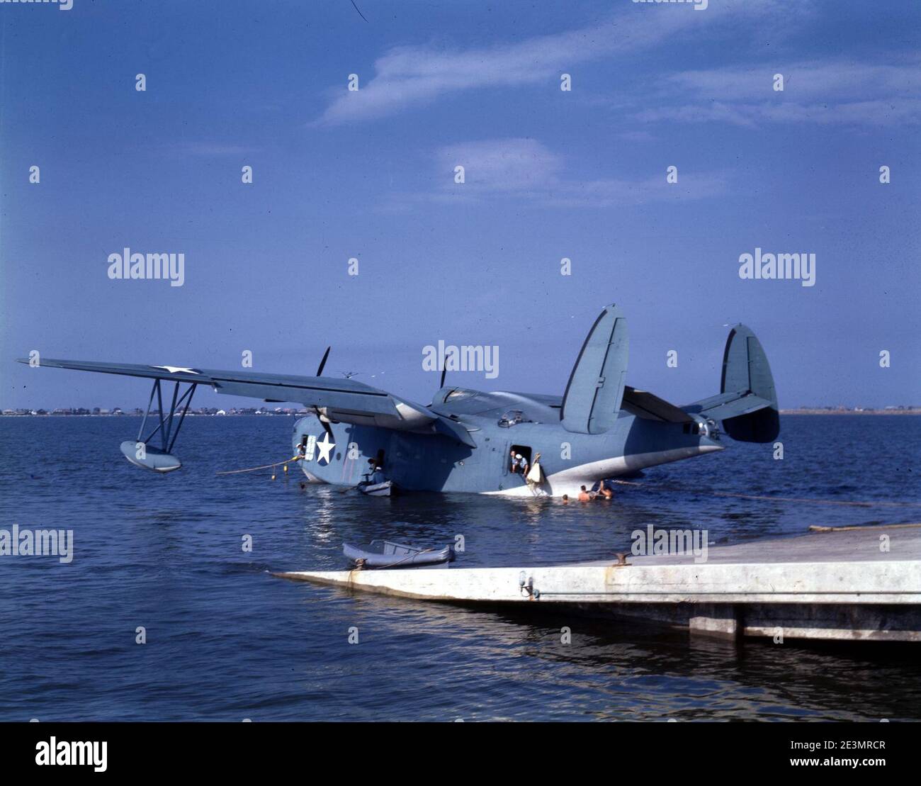 Martin PBM-3 Mariner is being rigged for beaching at Naval Air Station ...