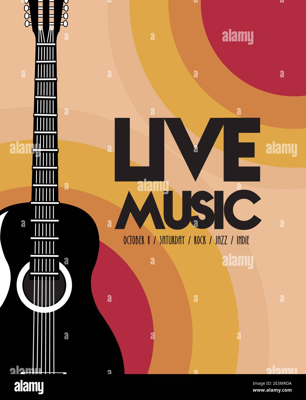 live music festival lettering poster with guitar acoustic vector ...