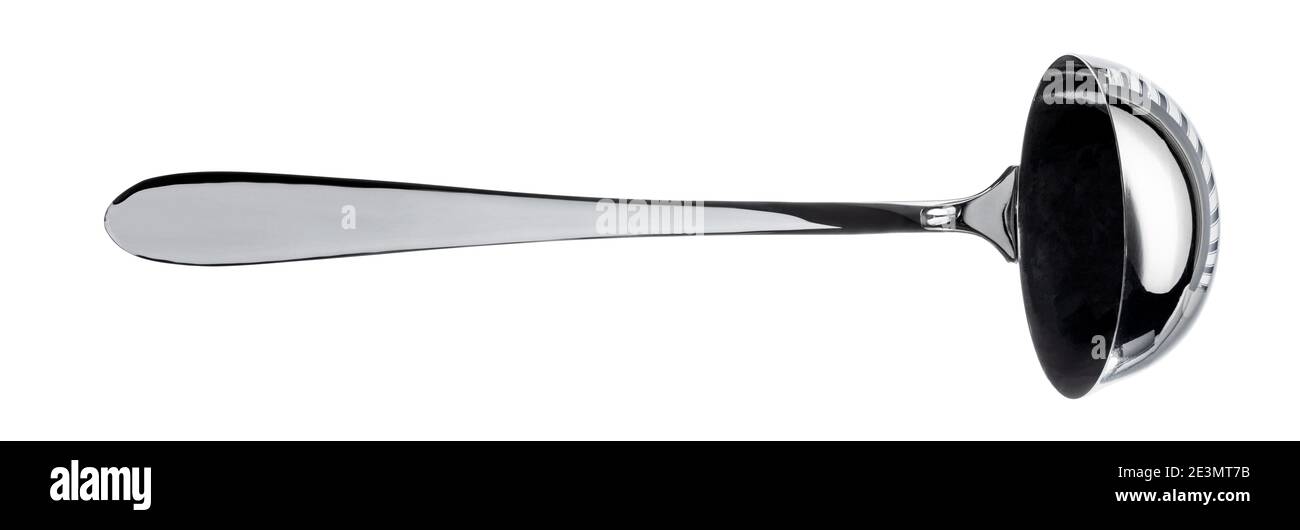 Silver ladle isolated on white background close up Stock Photo - Alamy