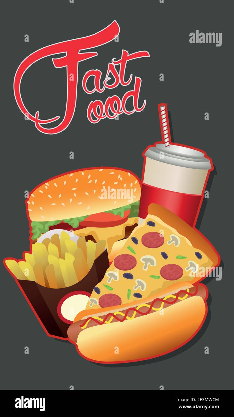 delicious fast food lettering menu template vector illustration design ...