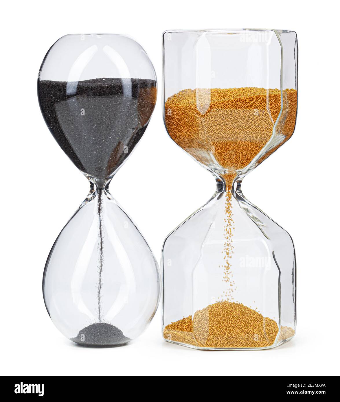 Two hourglass isolated on white background front view Stock Photo - Alamy