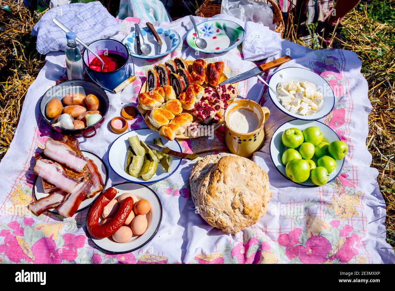 Traditional meal, breakfast in open at the time of harvest Stock Photo ...