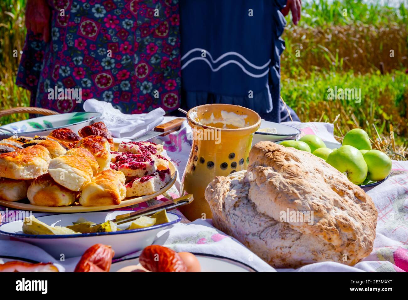 Traditional meal, breakfast in open at the time of harvest Stock Photo ...