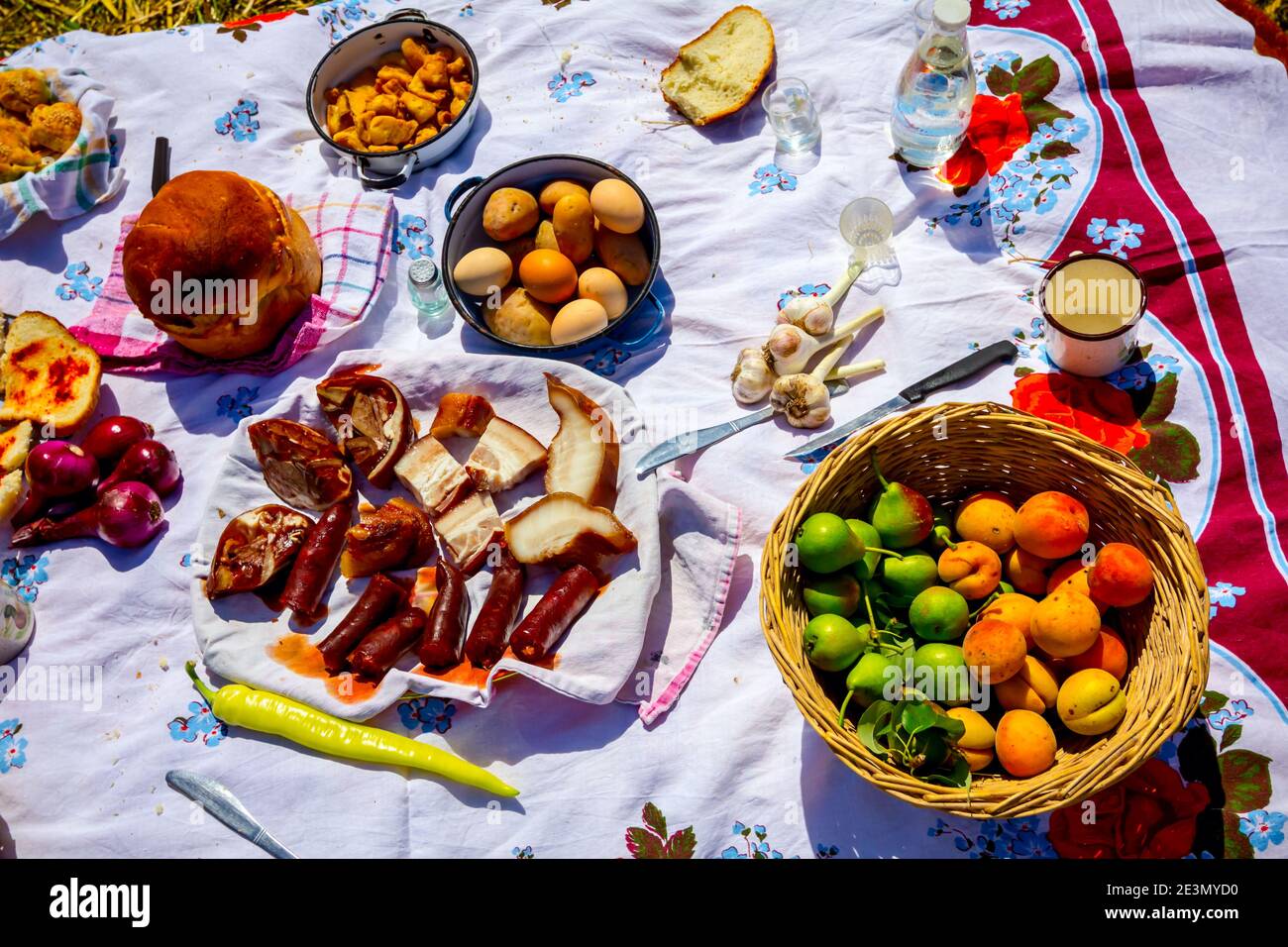 Traditional meal, breakfast in open at the time of harvest Stock Photo ...