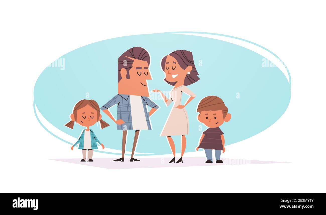 happy parents with children standing together friendly family concept ...