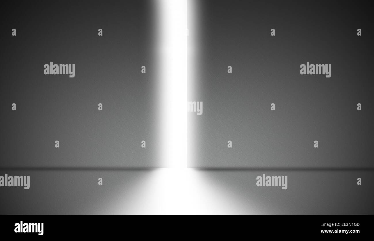 Grey high wall with vertical light line. doorway concept 3d rendering ...