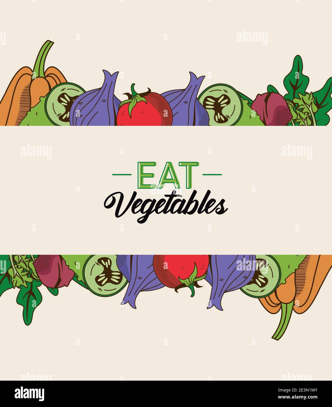 eat vegetables lettering poster with healthy food colorful vector ...