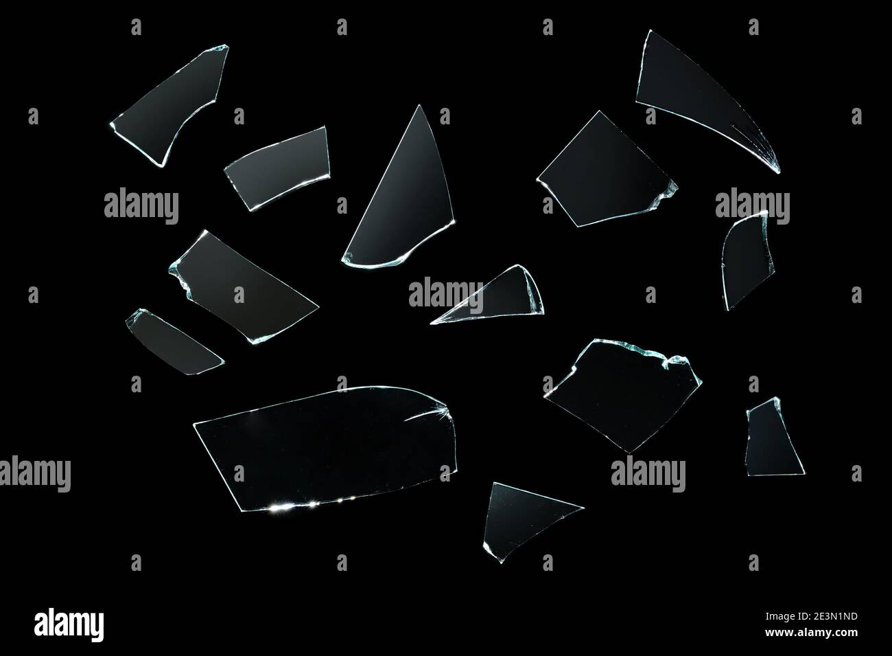 broken glass with sharp Pieces over black Stock Photo - Alamy