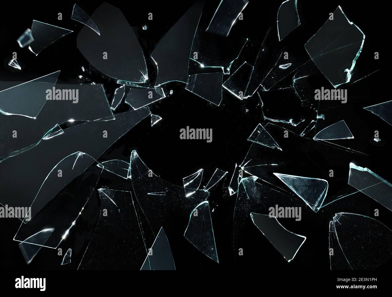 broken glass with sharp pieces over black background Stock Photo - Alamy