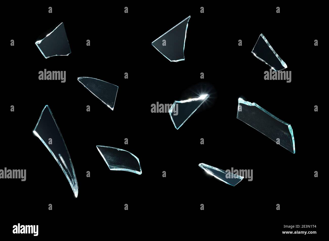 broken glass with sharp Pieces over black Stock Photo - Alamy