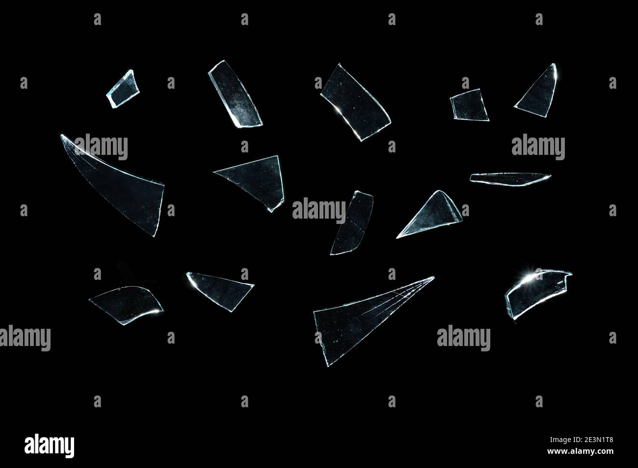 broken glass with sharp Pieces over black Stock Photo - Alamy