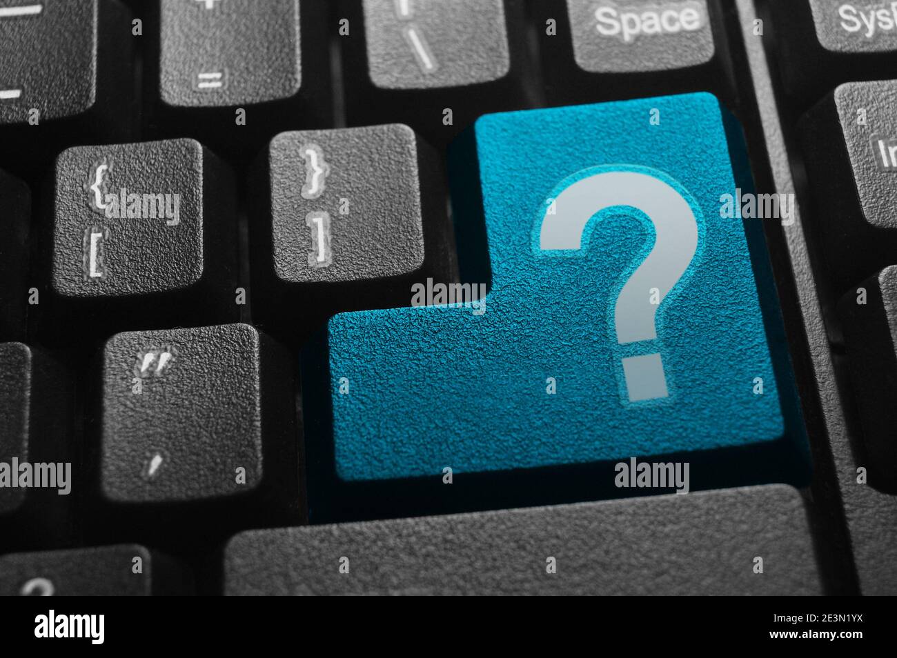 Close up view on conceptual keyboard - Question mark key Stock Photo ...