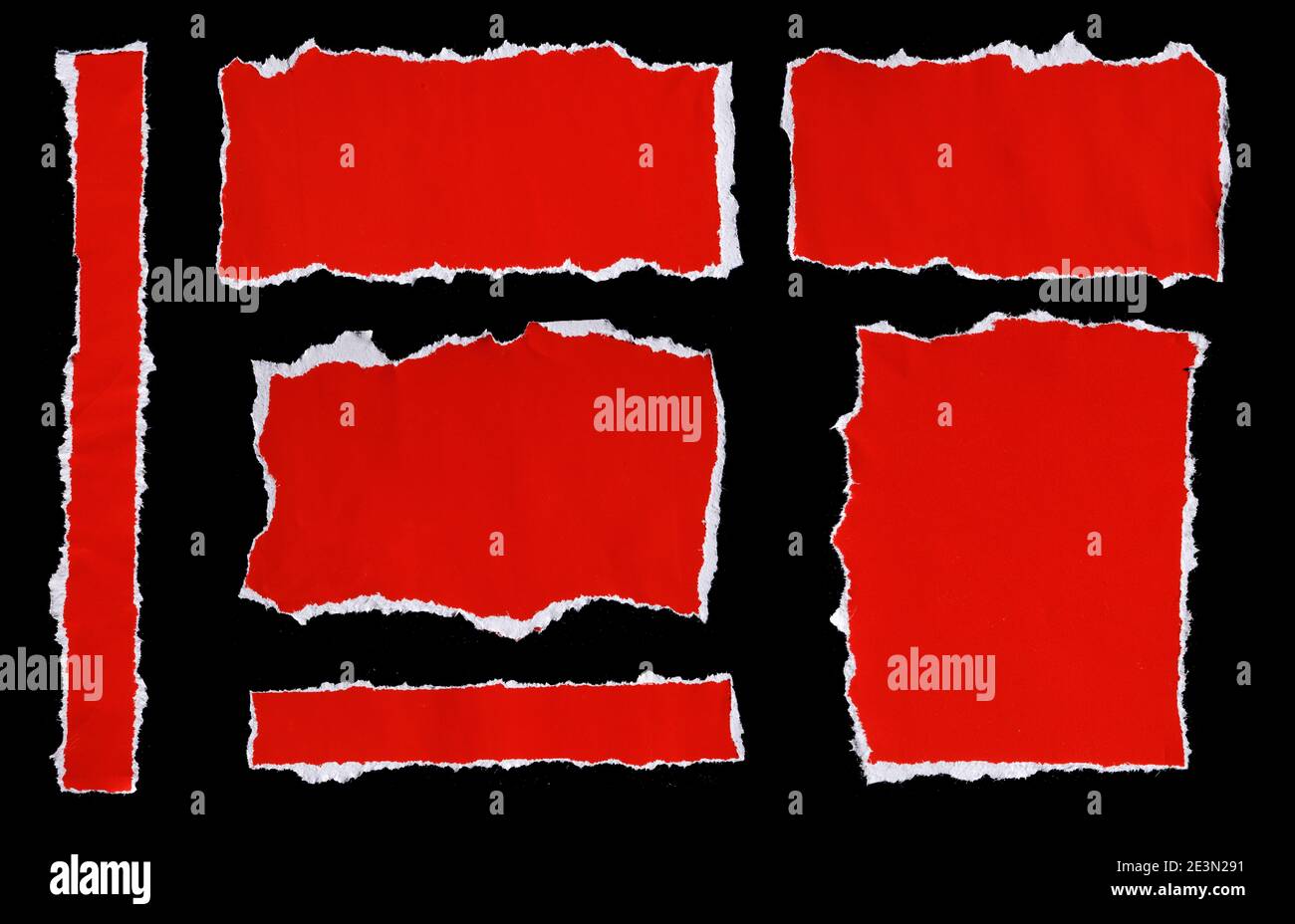 collection of red ripped pieces of paper on black background Stock ...