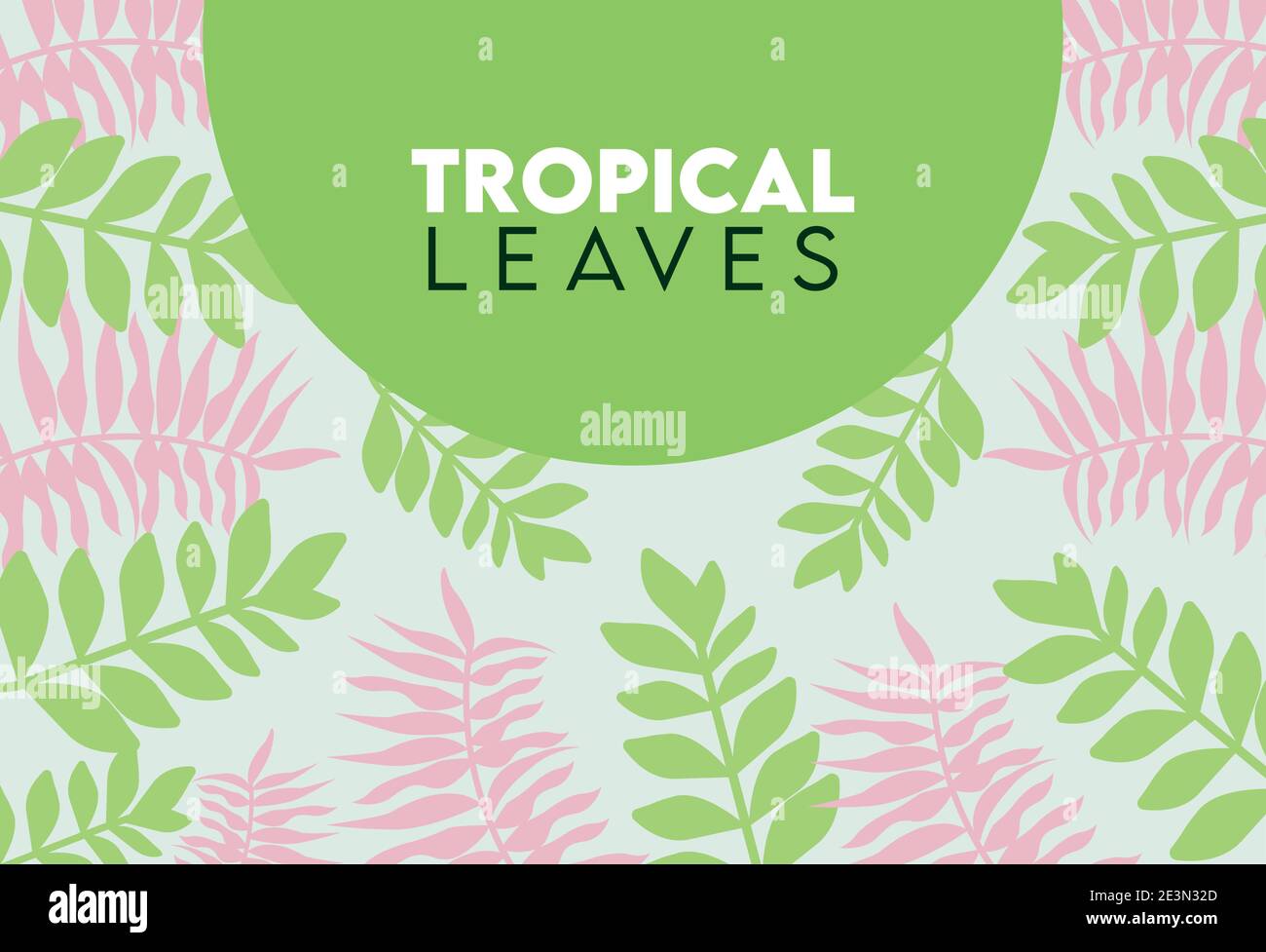 tropical leaves lettering poster with green and pink leafs circular ...