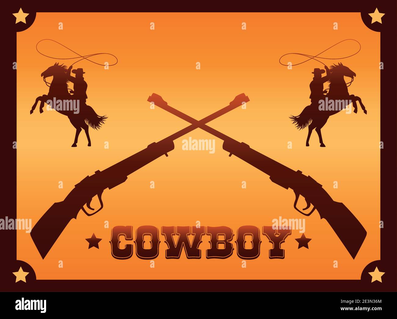 cowboy lettering in wild west poster with cowboys lassoing and rifles ...