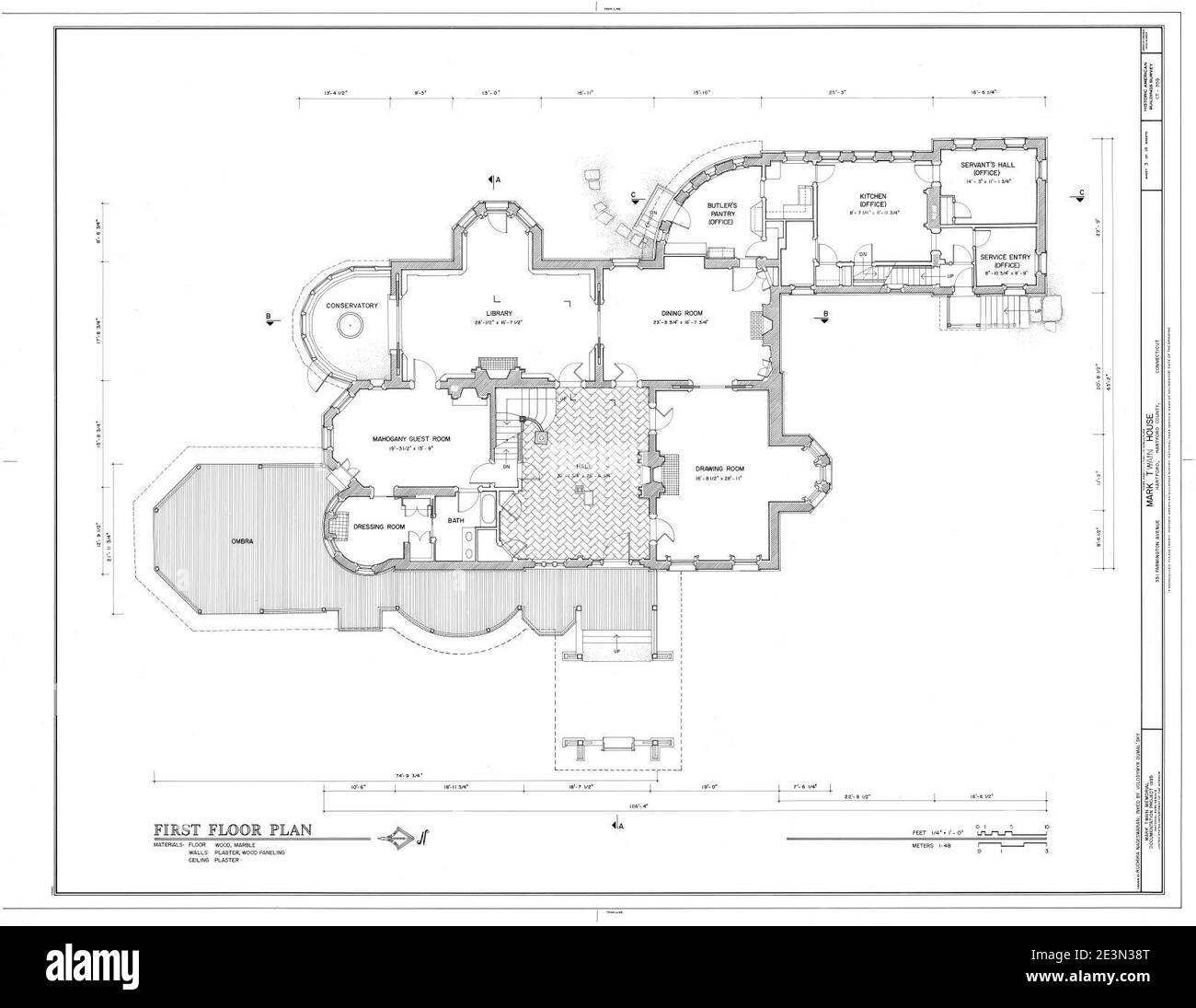 Mark Twain House - HABS drawing 00003a Stock Photo - Alamy