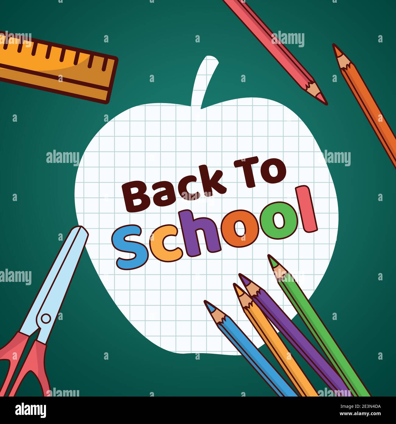 back to school lettering paper apple with supplies vector illustration ...