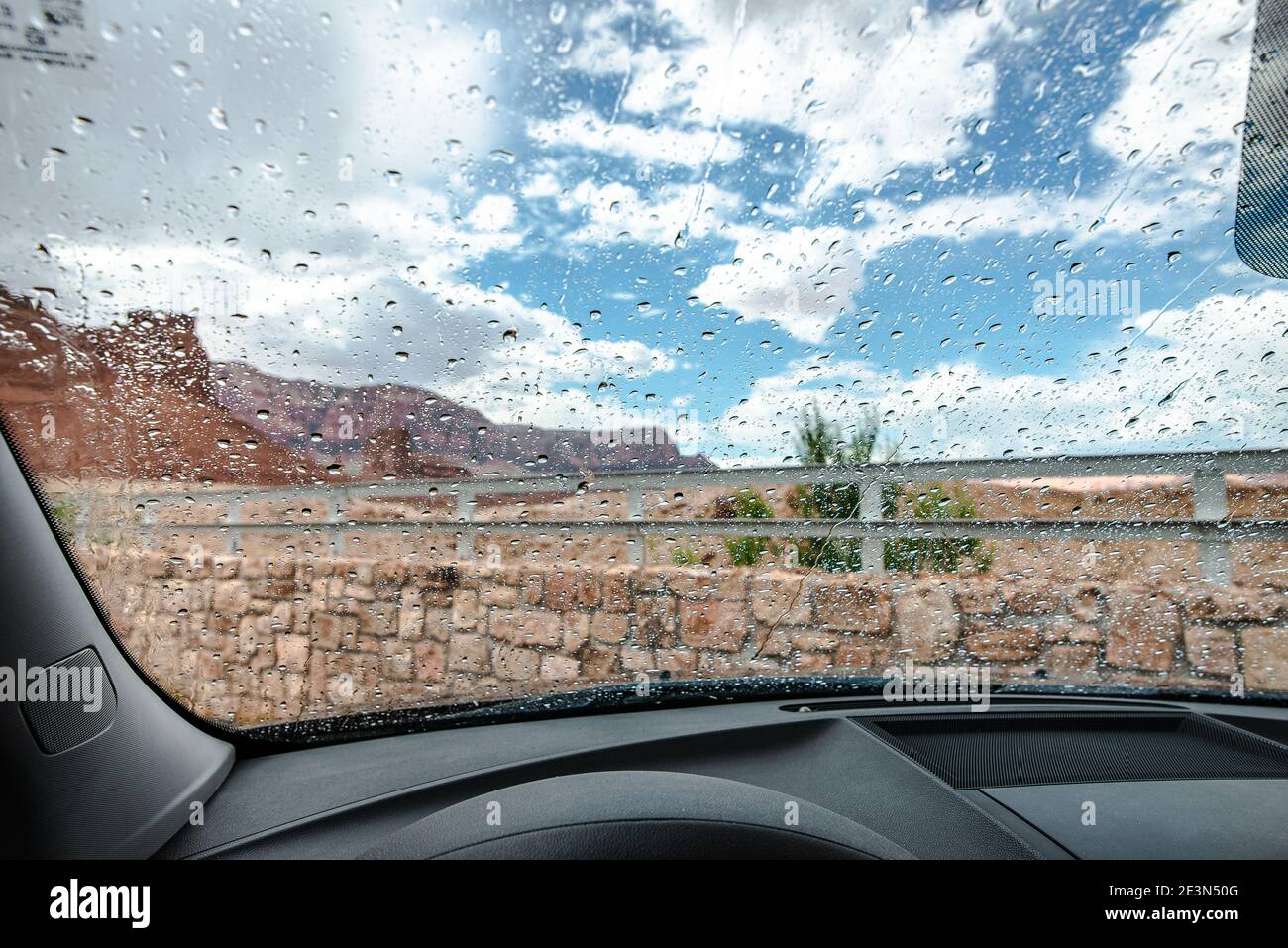 Sheltering in the car from a rainstorm near the Grand Canyon, Arizona ...
