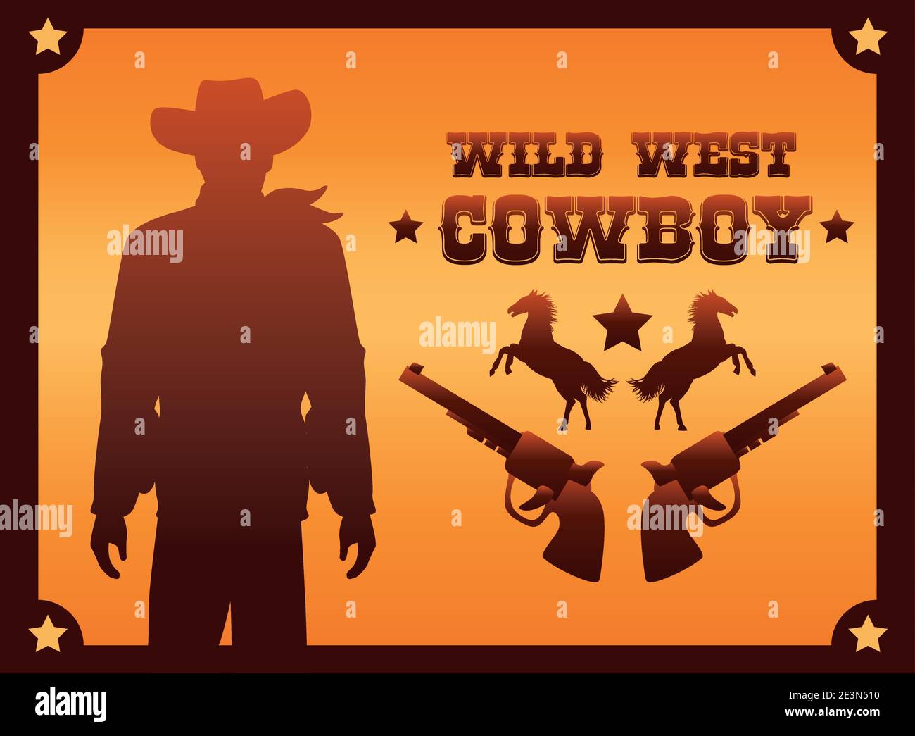 wild west cowboy lettering poster with horses and cowboy vector ...