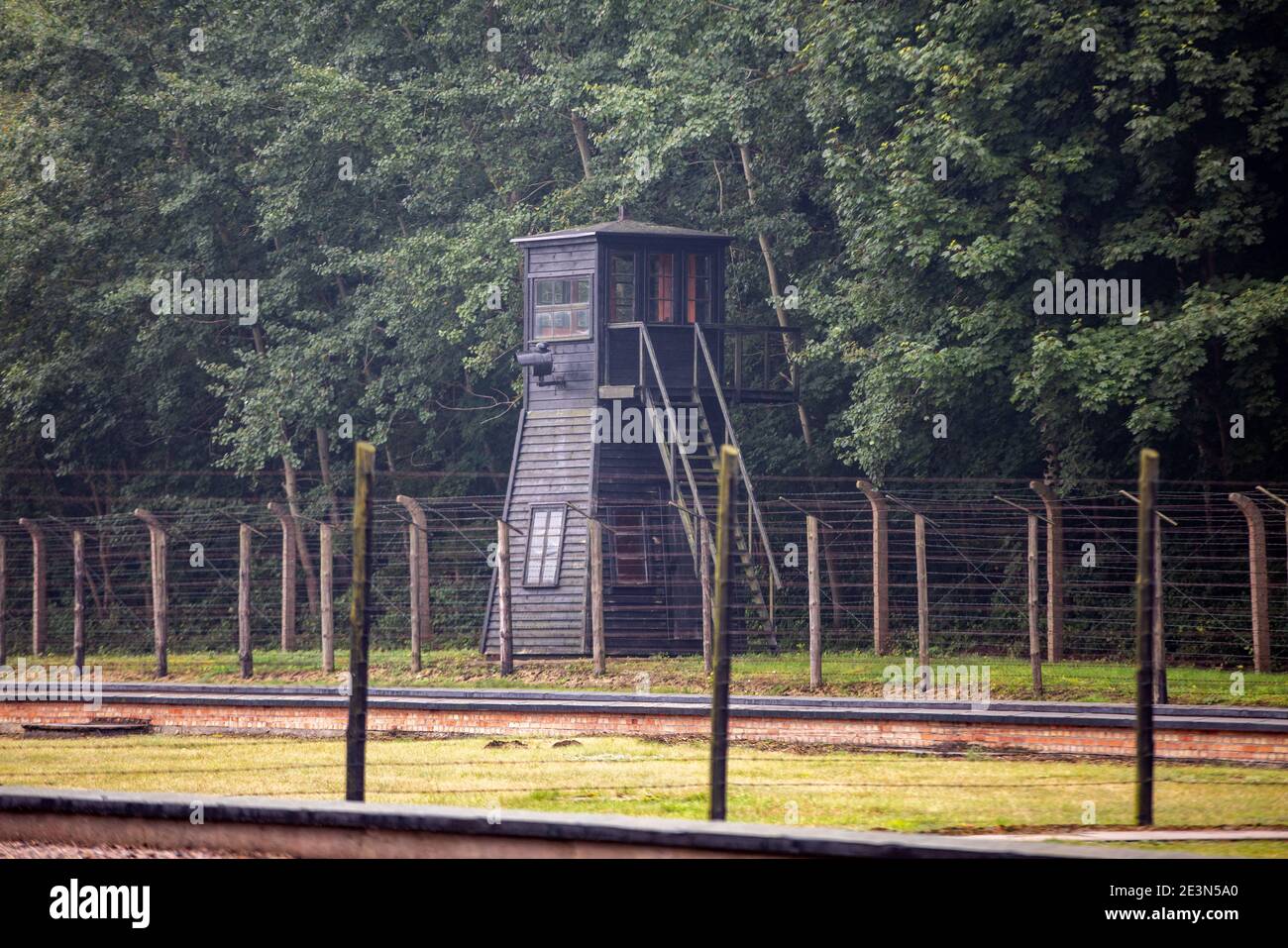 Sztutowo, Poland - Sept 5, 2020: Wooden guard tower at the former Nazi ...