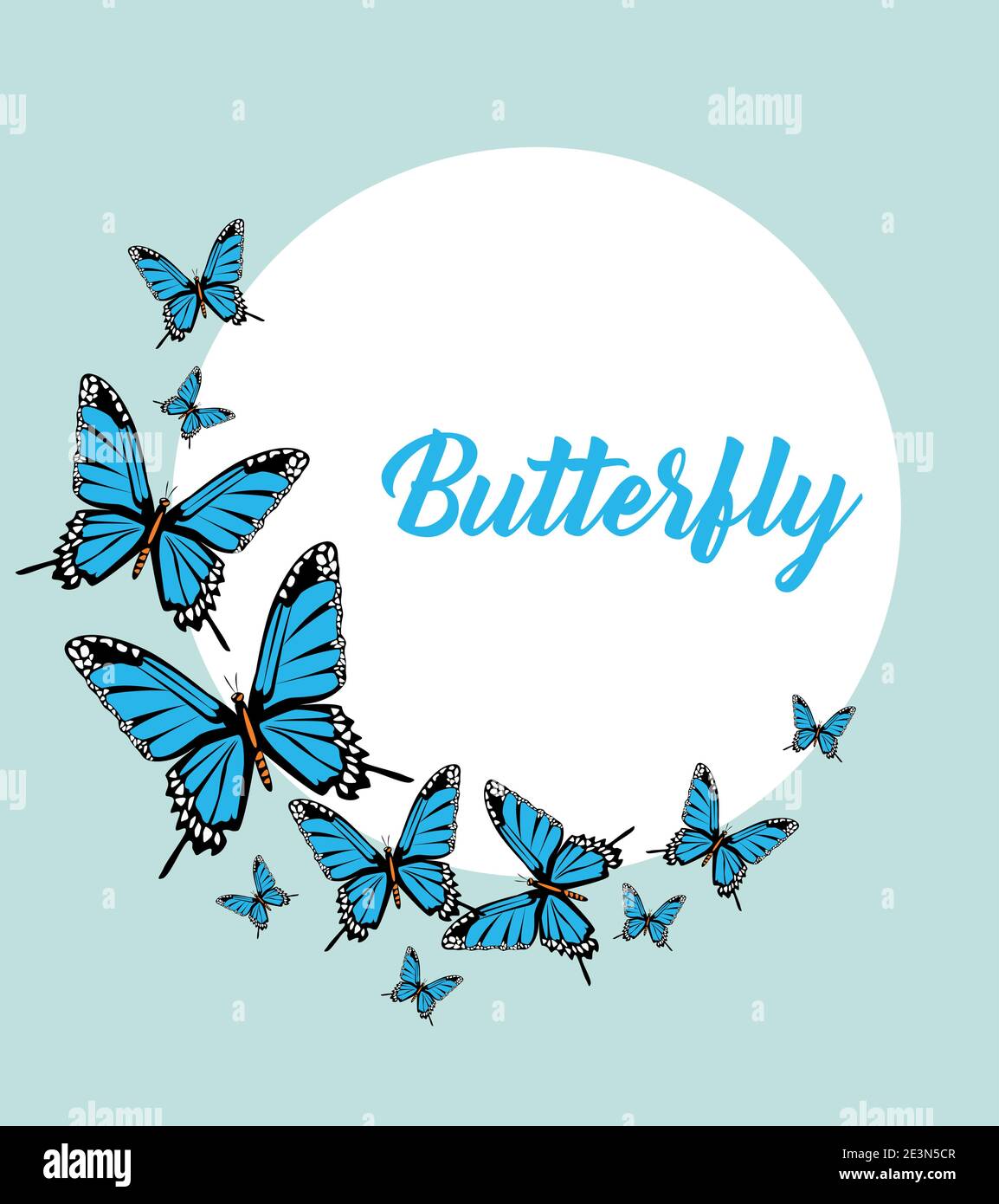 blue butterflies lettering poster circular frame vector illustration ...