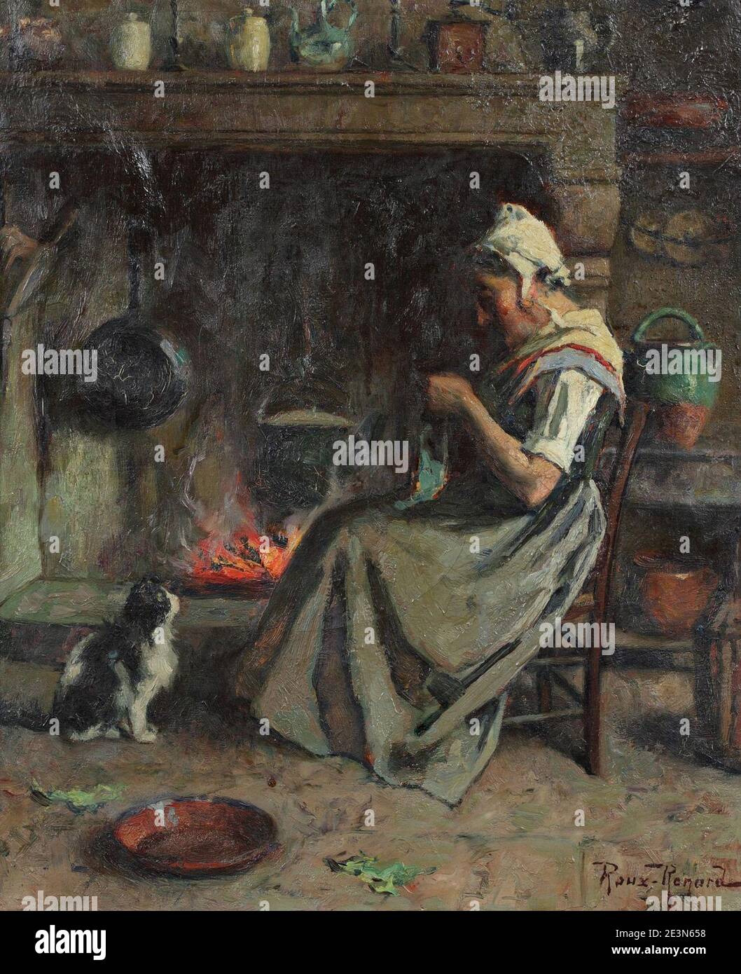 Marius Roux-Renard - Comtadine devant l'âtre avec son chat Stock Photo ...