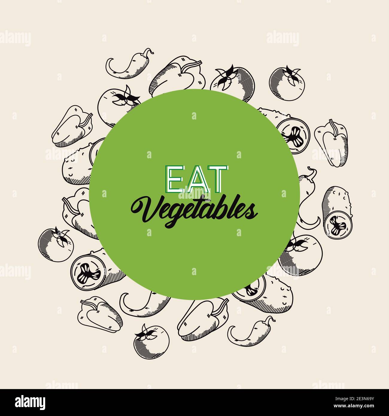 eat vegetables lettering poster with healthy food in circular frame ...