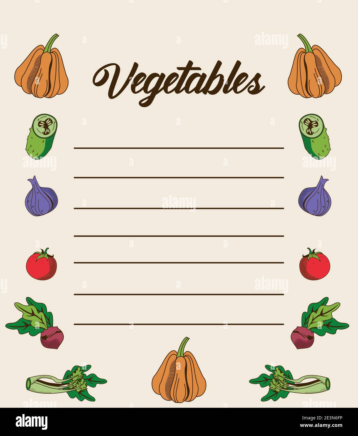 vegetables lettering in paper note with nutritive food vector ...