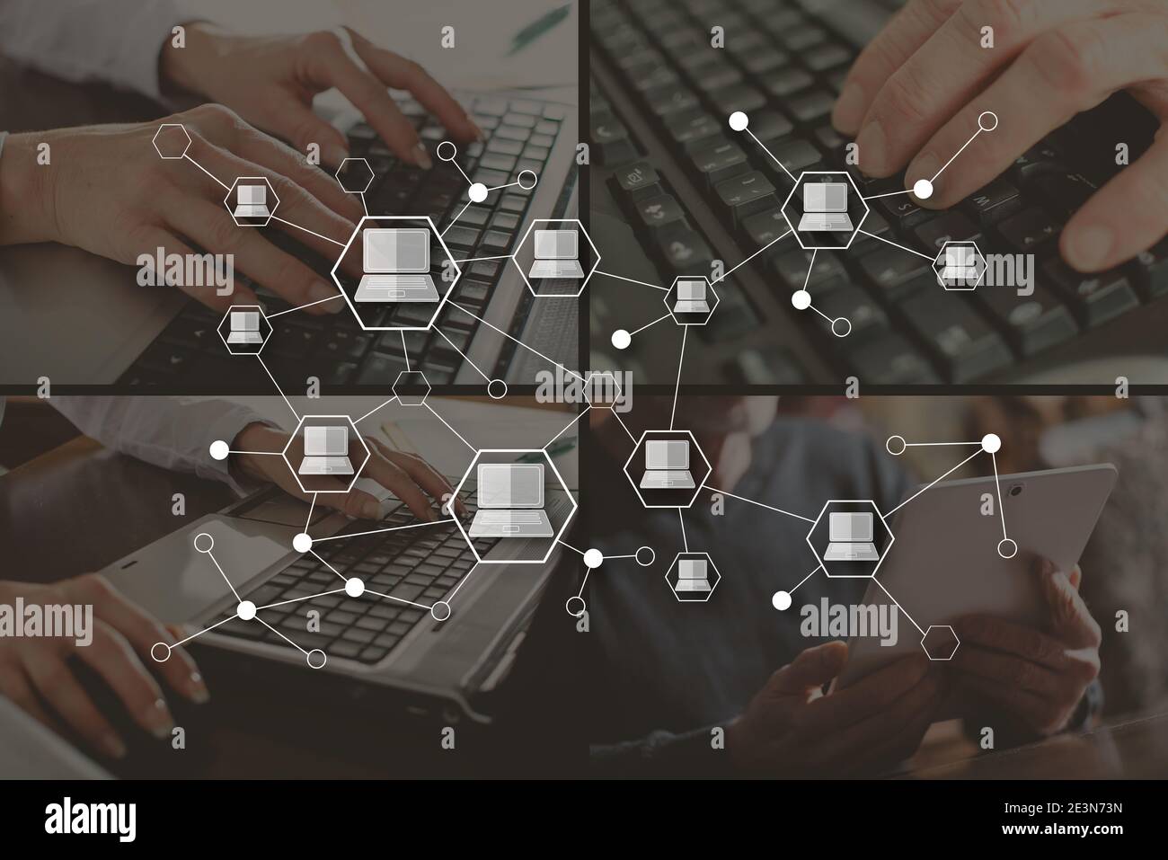 Devices connection concept illustrated by pictures on background Stock ...
