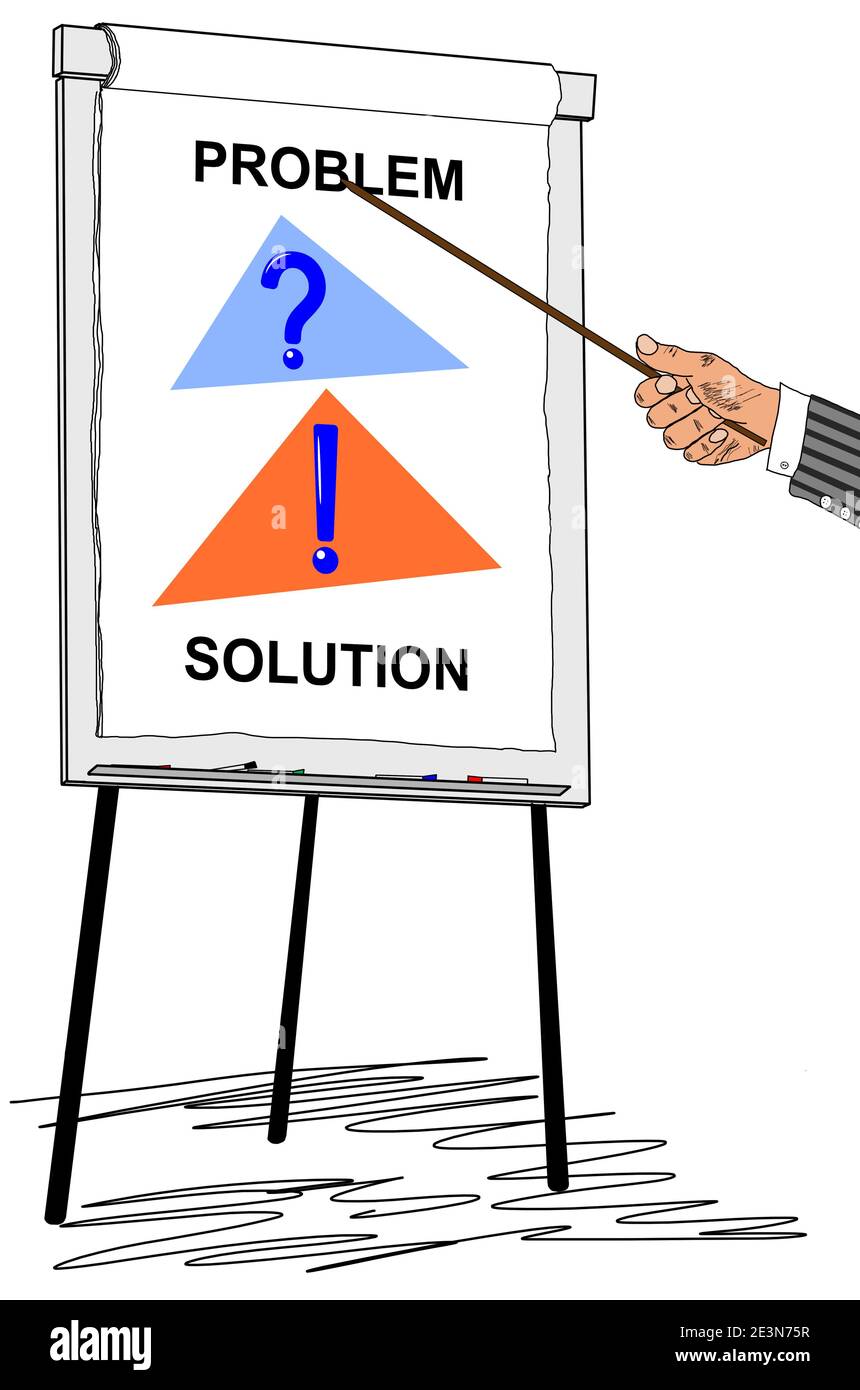 Hand showing problem and solution concept on a flipchart Stock Photo ...