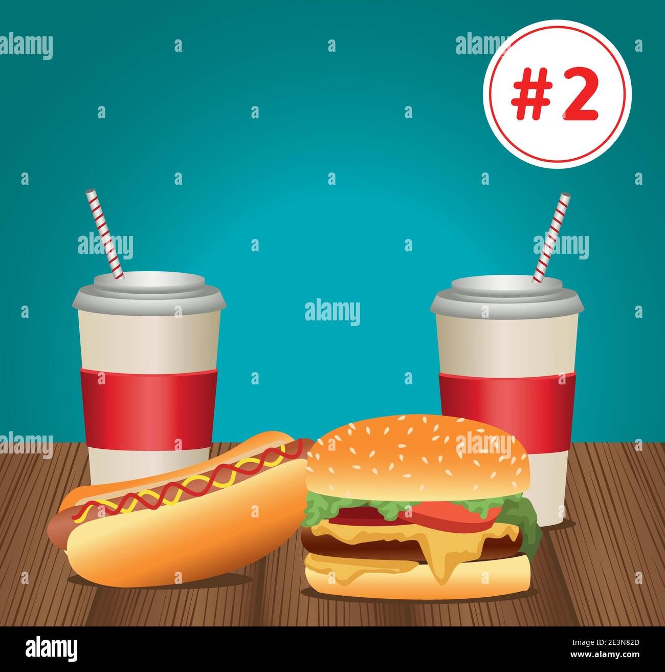 fast food menu template with combo meal number two vector illustration ...