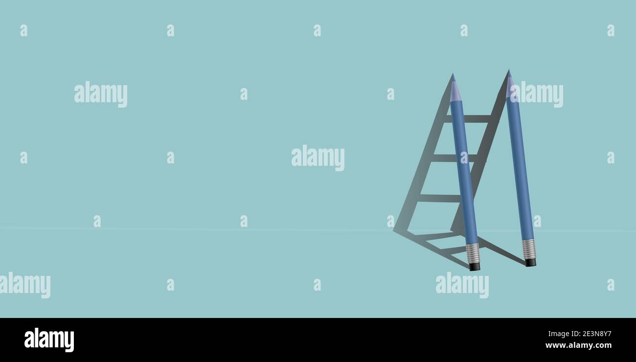 pencil ladder concept on blue background with copy space Stock Photo ...