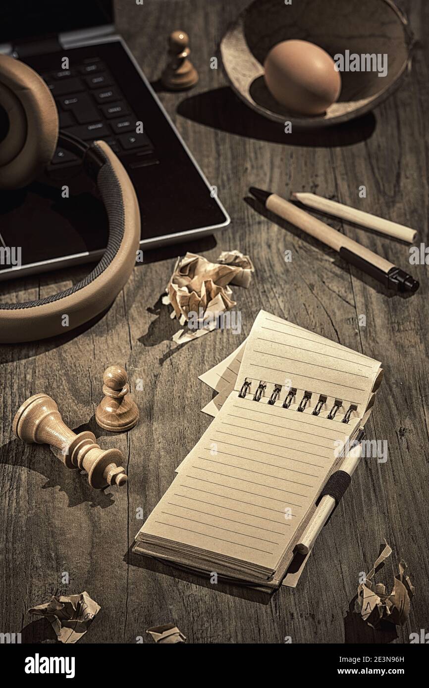 Creative writing, story-boarding, writer's block. Concept still life ...