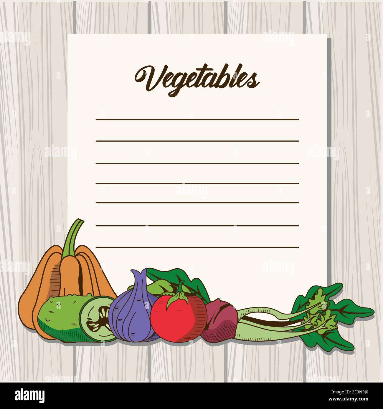 vegetables lettering in paper note with healthy food vector ...