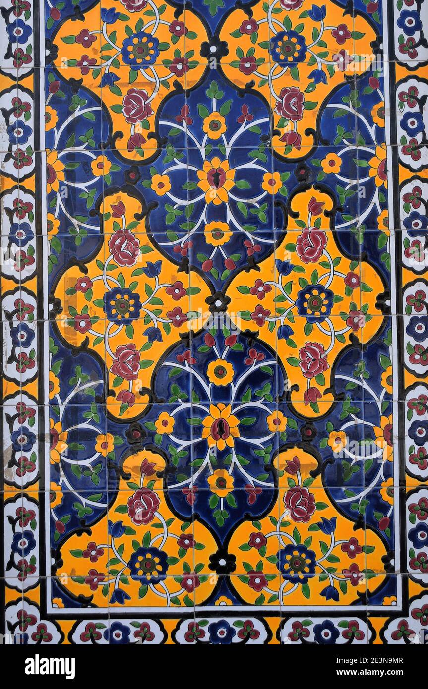 A medieval tile sample. An example of Iranian tile art. Geometric ...