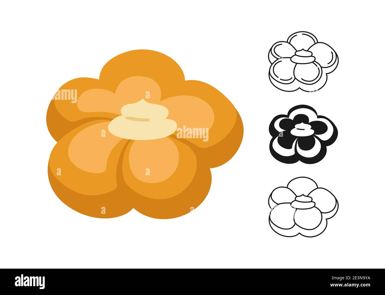 Sweet round bun with cream icon, bread line and black glyph, cartoon ...