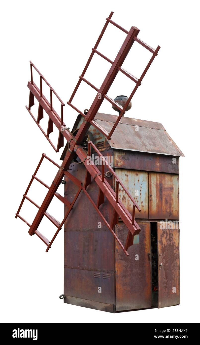 Aged retro wild mill made from rusted iron. Isolated on white Stock ...