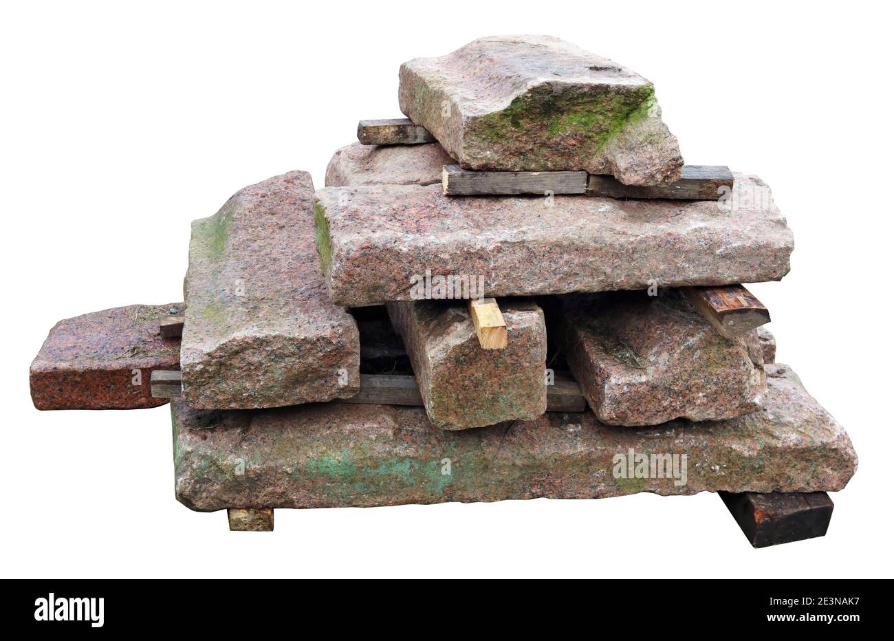 A stack of roughly cut granite stones. Isolated on white Stock Photo ...