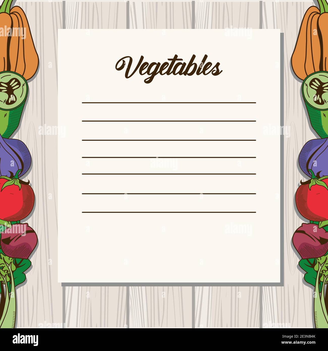 vegetables lettering in paper note with vegan food vector illustration ...