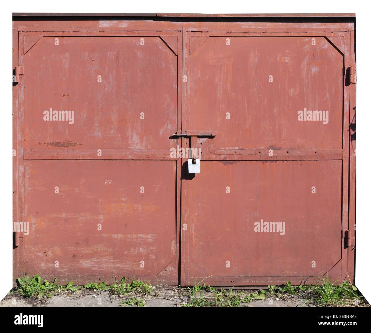 Locked closed red gates of old rural barn. Isolated on white Stock ...