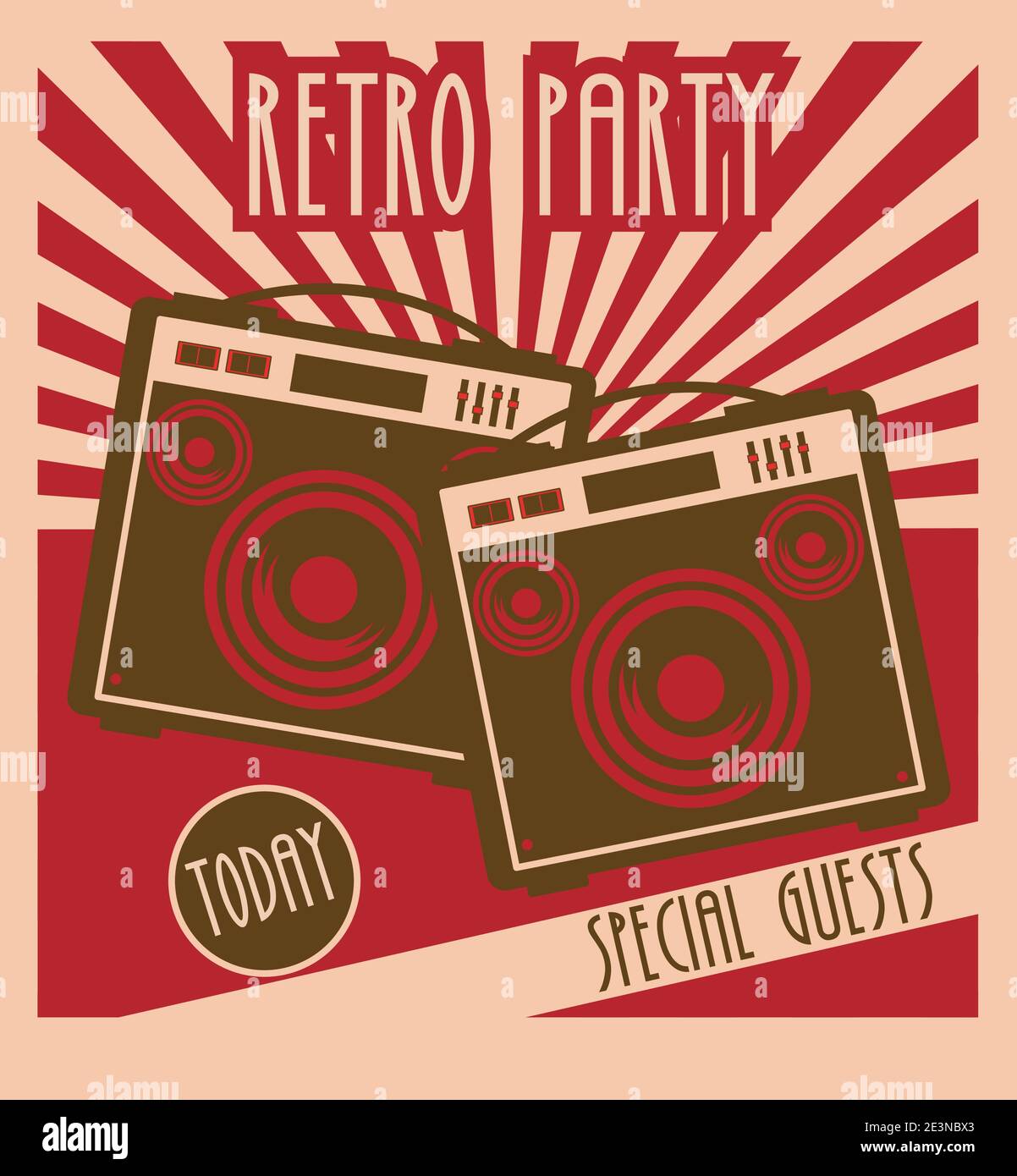 retro party music festival lettering poster with speakers vector ...