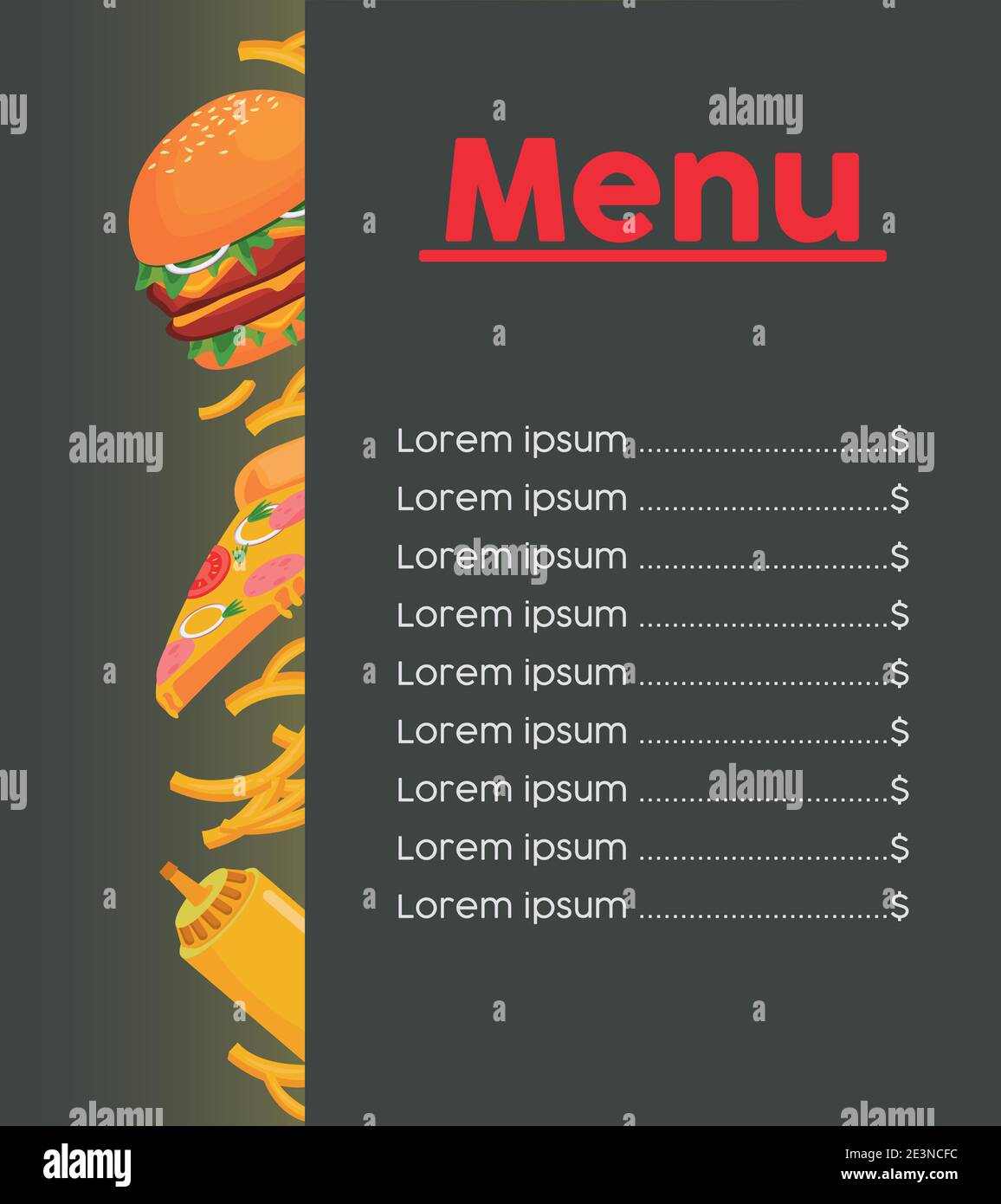 fast food menu in black template card vector illustration design Stock ...