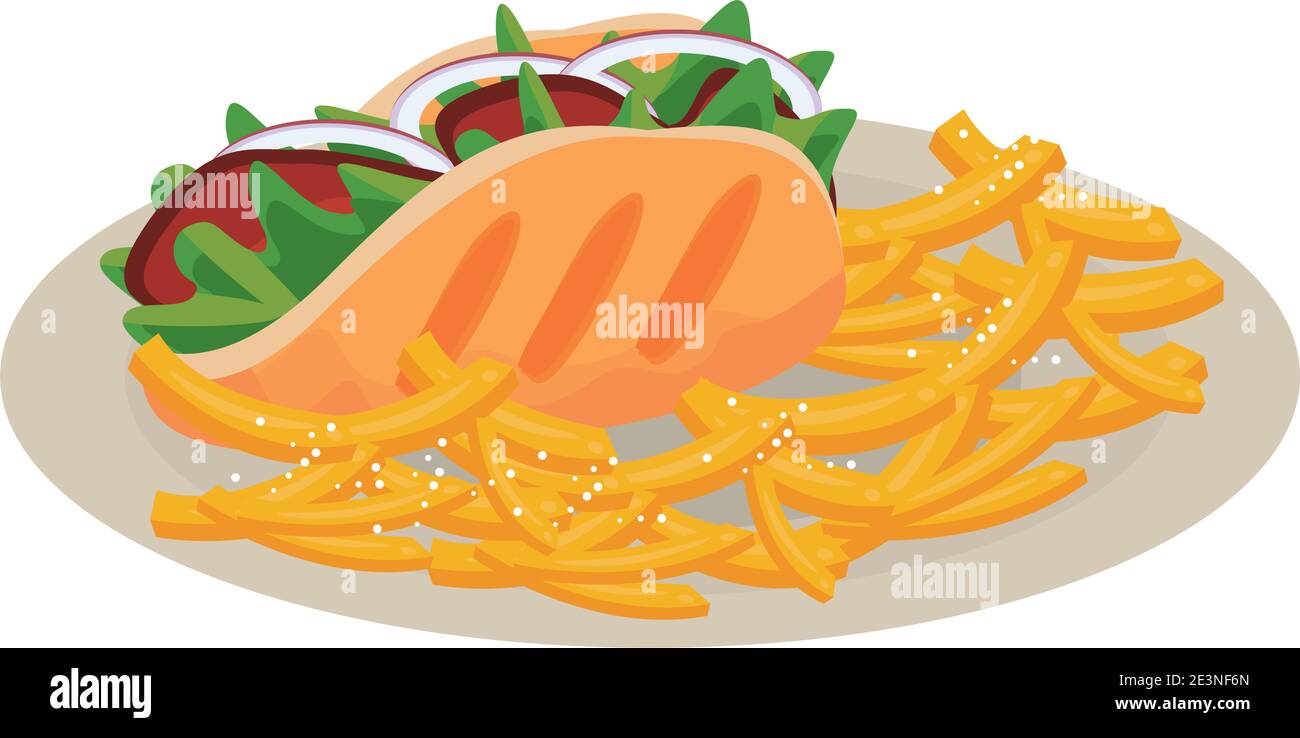 taco with french fries in dish fast food vector illustration design ...