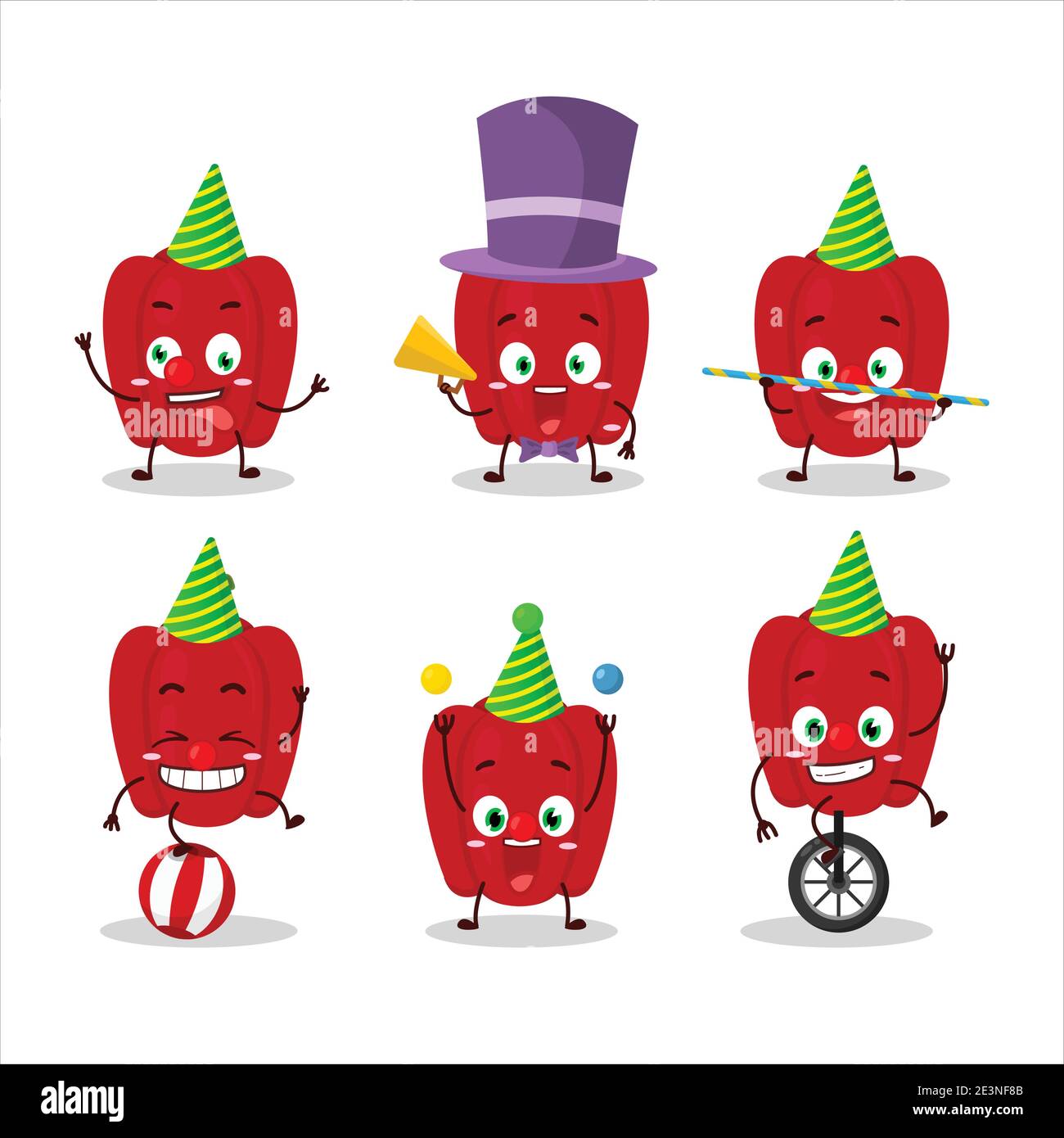 Cartoon character of red pepper with various circus shows. Vector ...