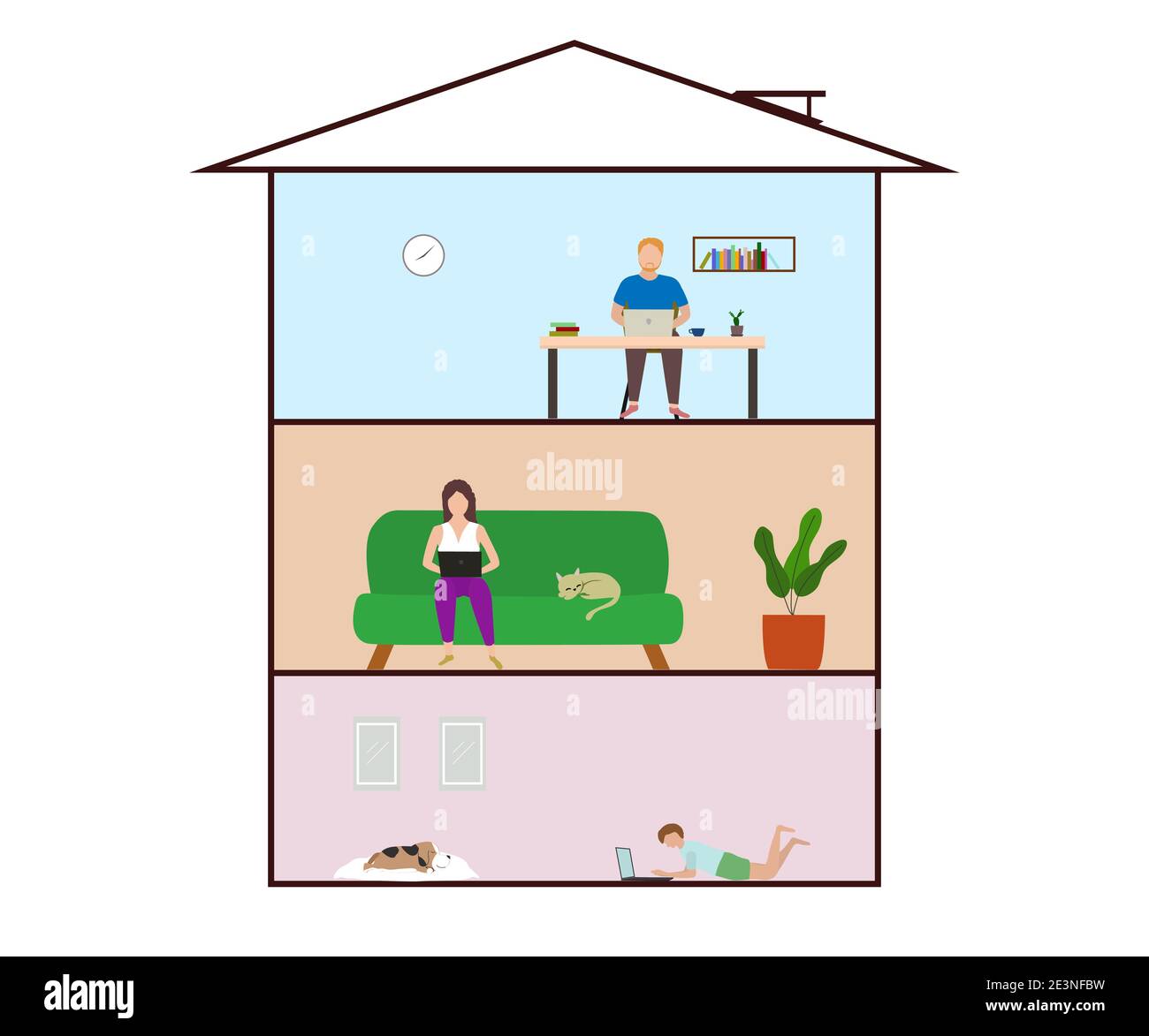 Freelancer man and woman working remotely with computer laptop at home ...