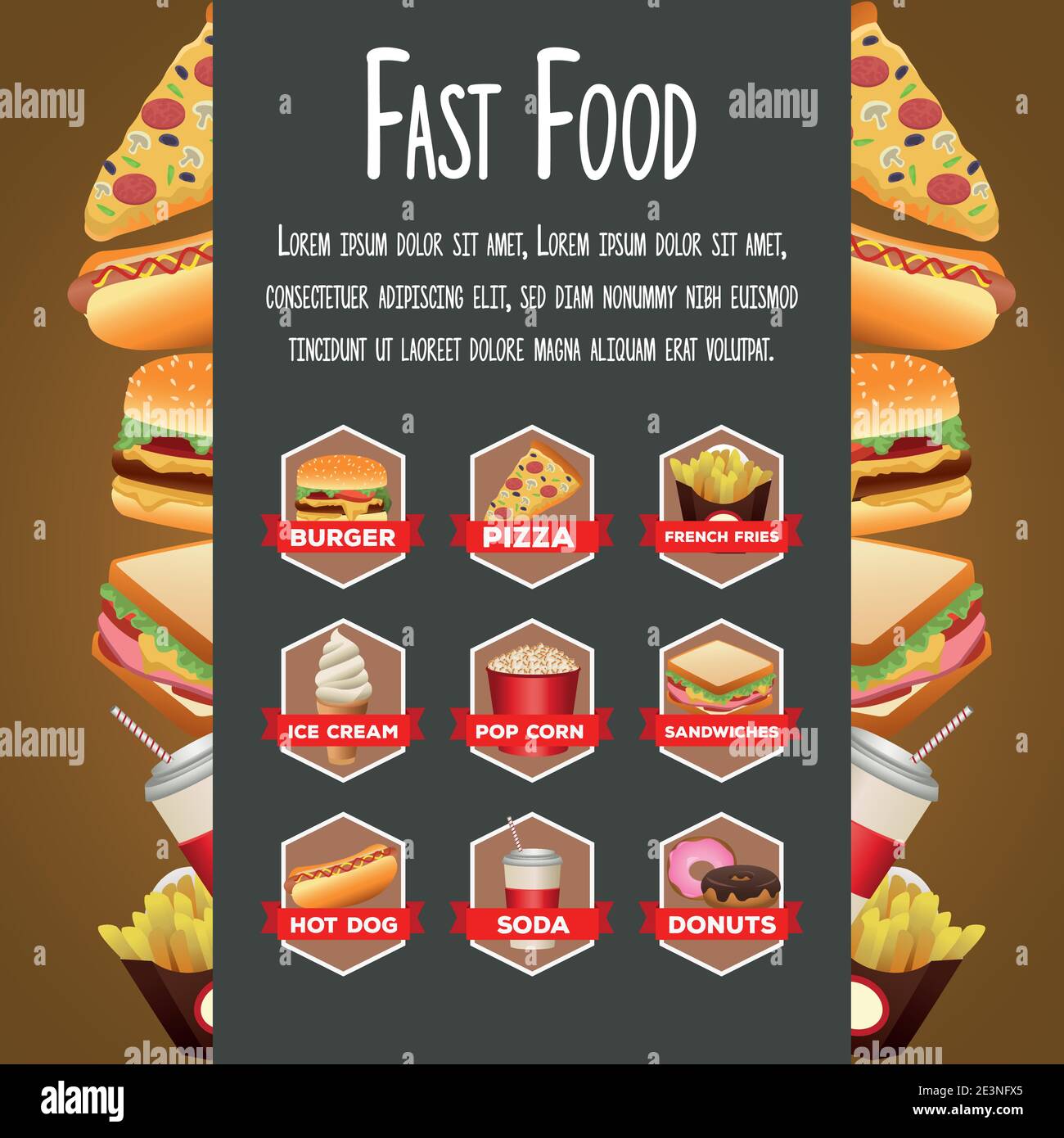 delicious fast food bundle menu with lettering template in frame vector ...