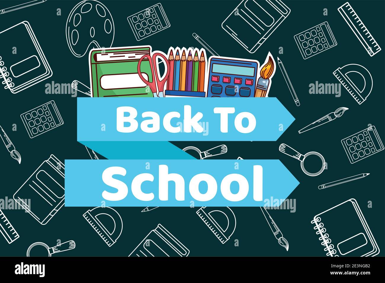 back to school lettering in ribbon with supplies vector illustration ...