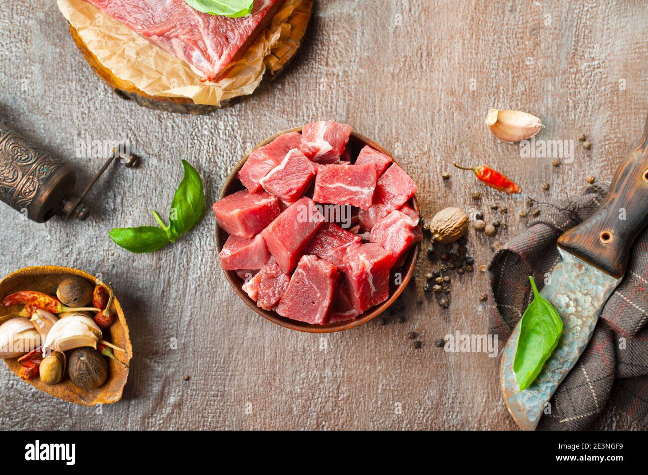 raw meat with salt and aroma spice Stock Photo - Alamy